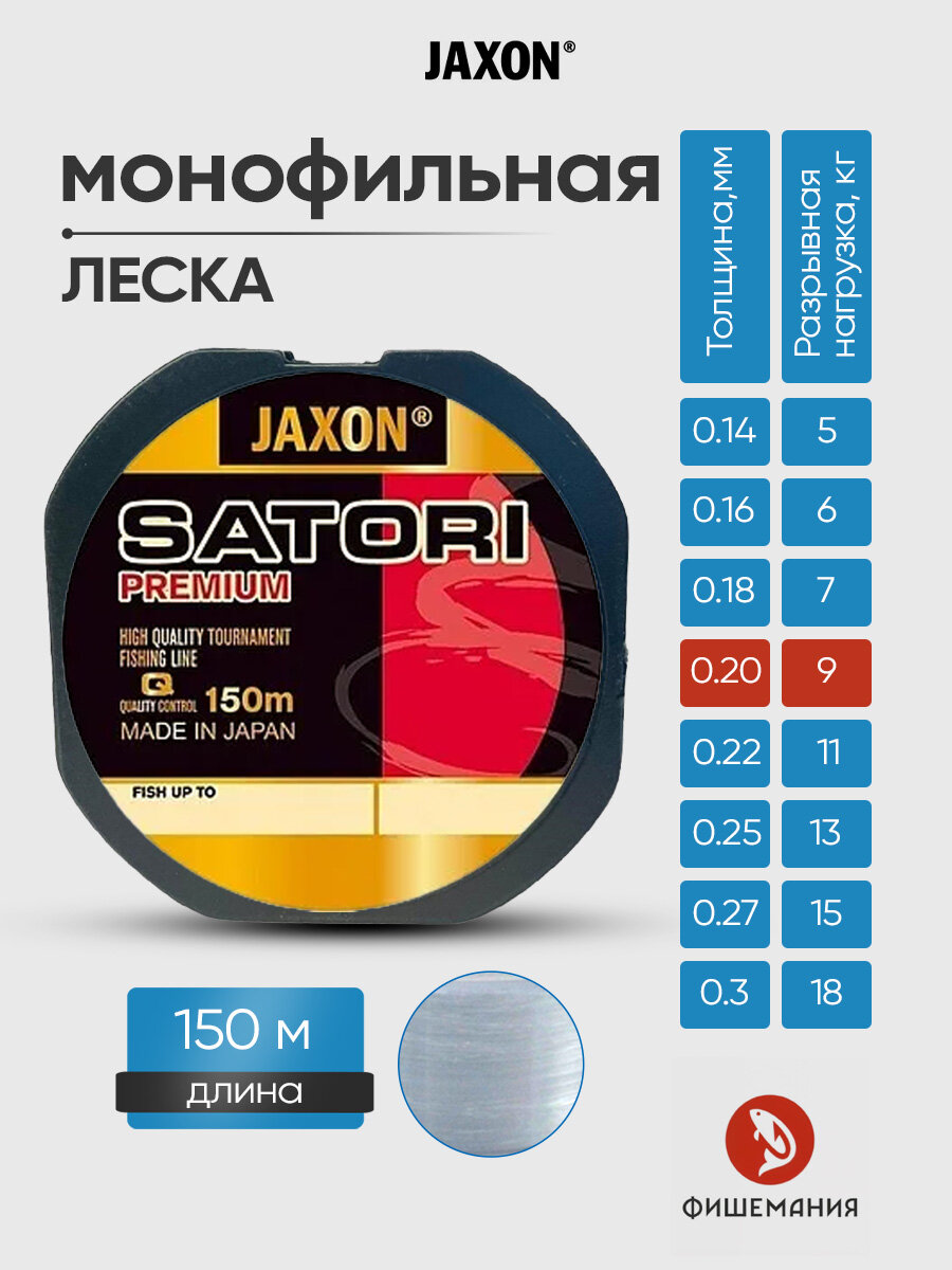 Леска рыболовная Jaxon Satori Premium 0.20 мм 150 м