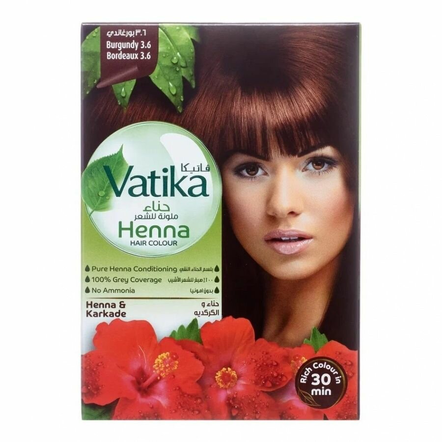 Dabur Хна для волос Vatika Henna, тон 3.6 - burgundy, 6 шт по 10 г/