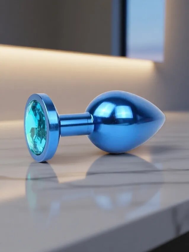 Anal Jewelry Plug Анальная пробка с кристаллом 8.2 см, синий/голубой