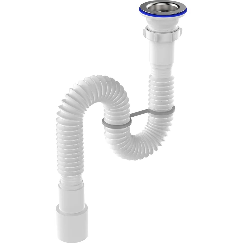 Гофросифон Aquant 1 1/4"х40/50 F213-55-MR из полипропилена, регулируемая высота, белый гофрированный слив