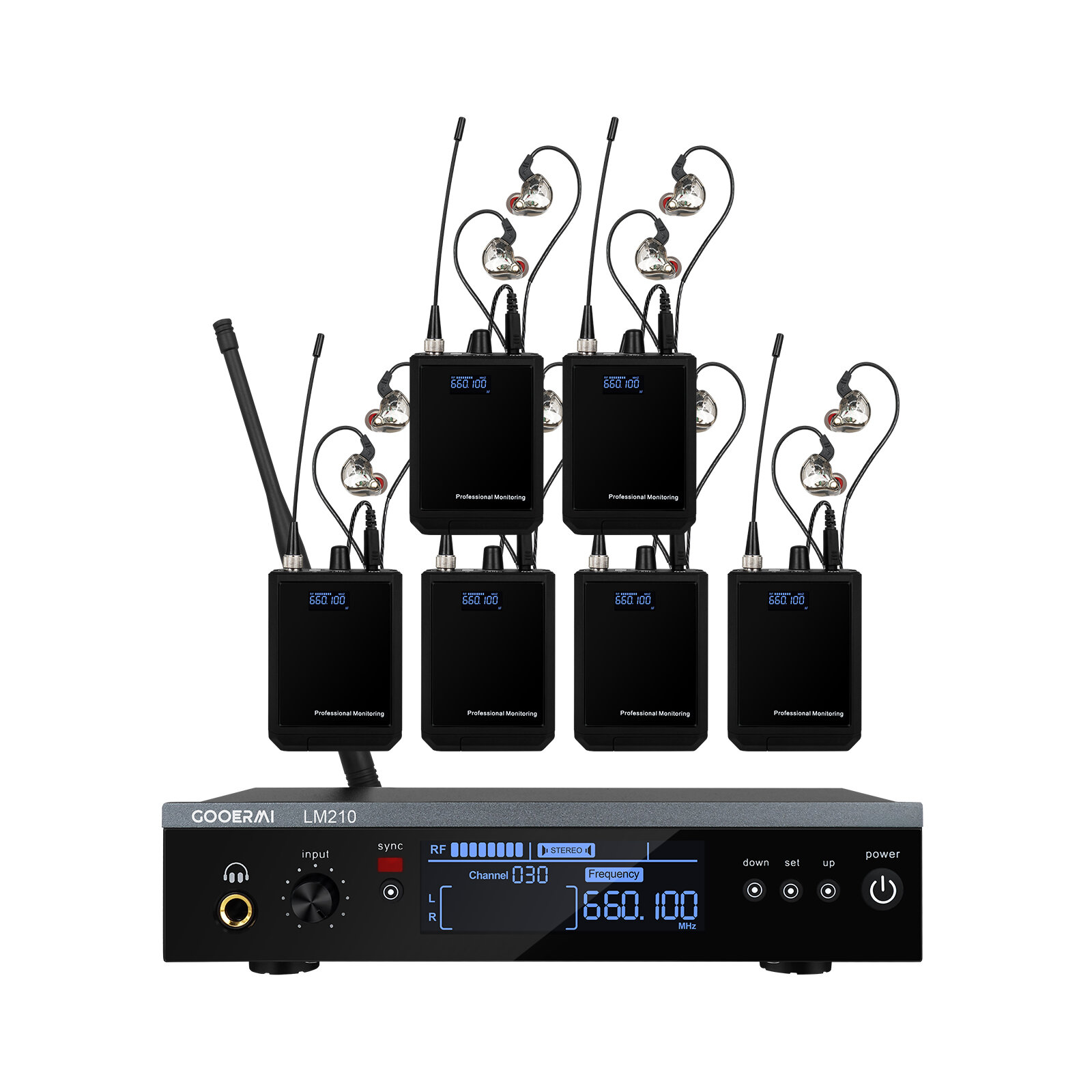 LM210 Беспроводная система возвратного стерео слуха UHF, 6 приёмников для мероприятий и шоу