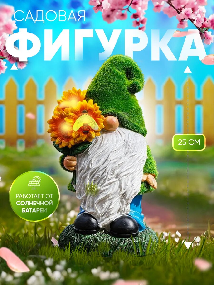 Фигурка садовая на солнечной батарее Гномик