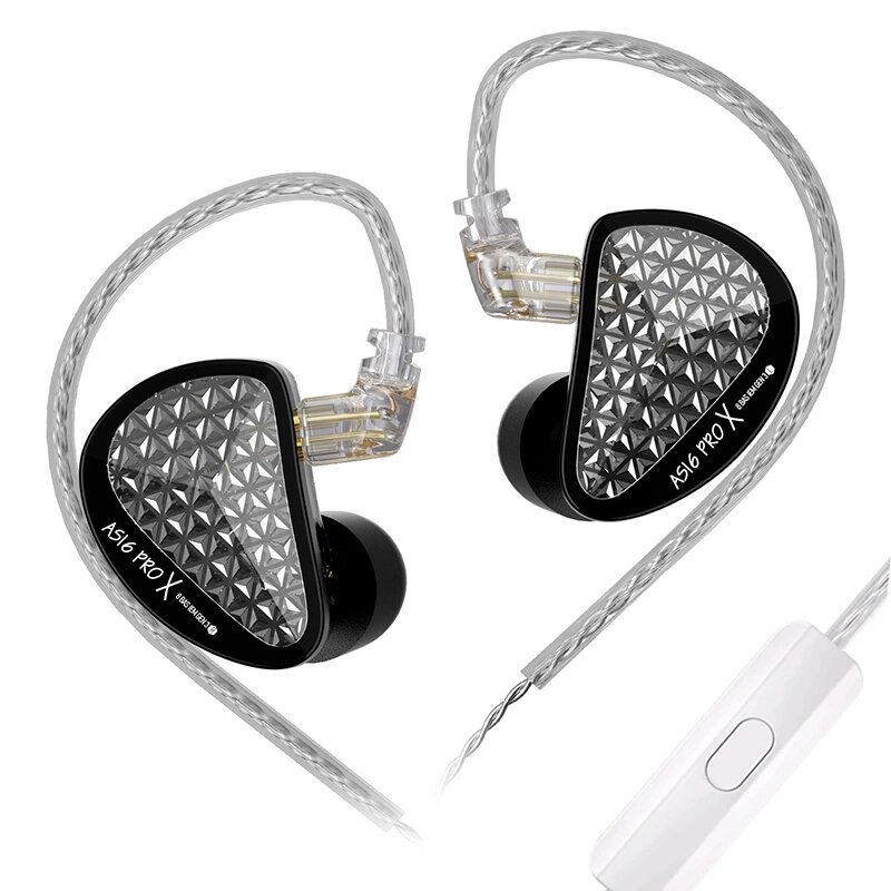 Проводные внутриканальные наушники KZ AS16 Pro X, с микрофоном, черные
