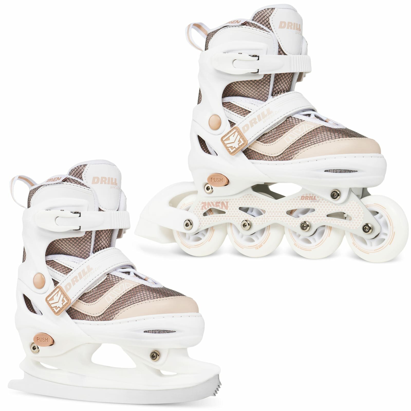 DECATHLON ролики-коньки Raven Drill, белый, бежевый, коричневый, размер 38-42