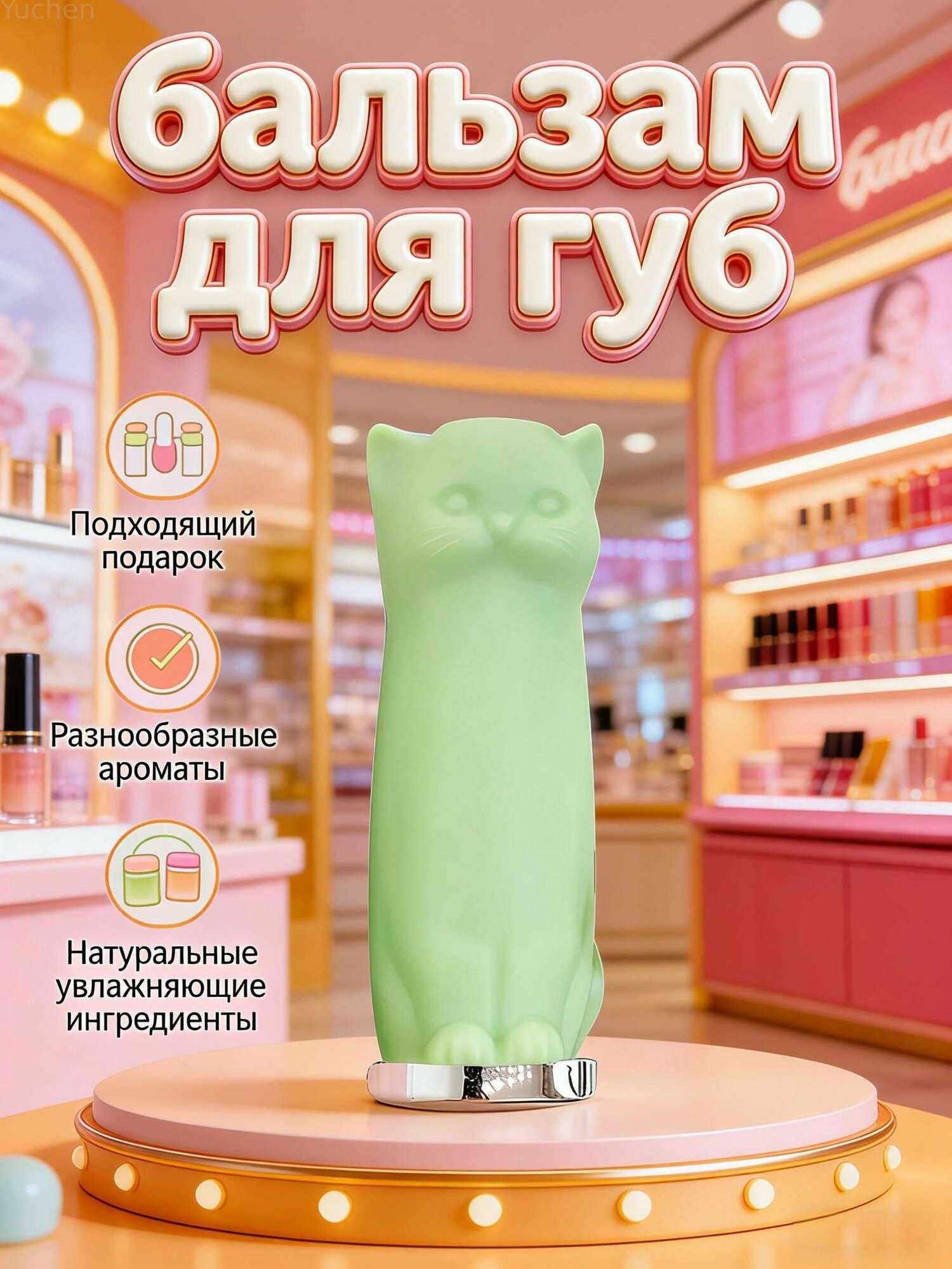 Бальзам для губ KELASI в форме кошки / Предотвращает сухость и уменьшает морщинки на губах / Увлажняет и поддерживает увлажненность губ надолго, не оставляя ощущения жирности.