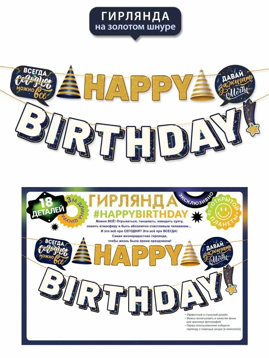 Гирлянда "Happy Birthday! Сегодня можно все" (мужская)
