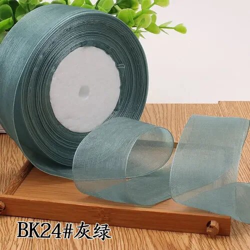 Розовая органза лента мerylover 45 метров Серый, gray green, 20mm Organza