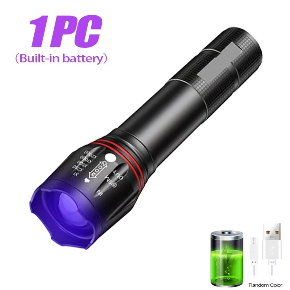 УФ-фонарик перезаряжаемый 395nm, черный, 1pc