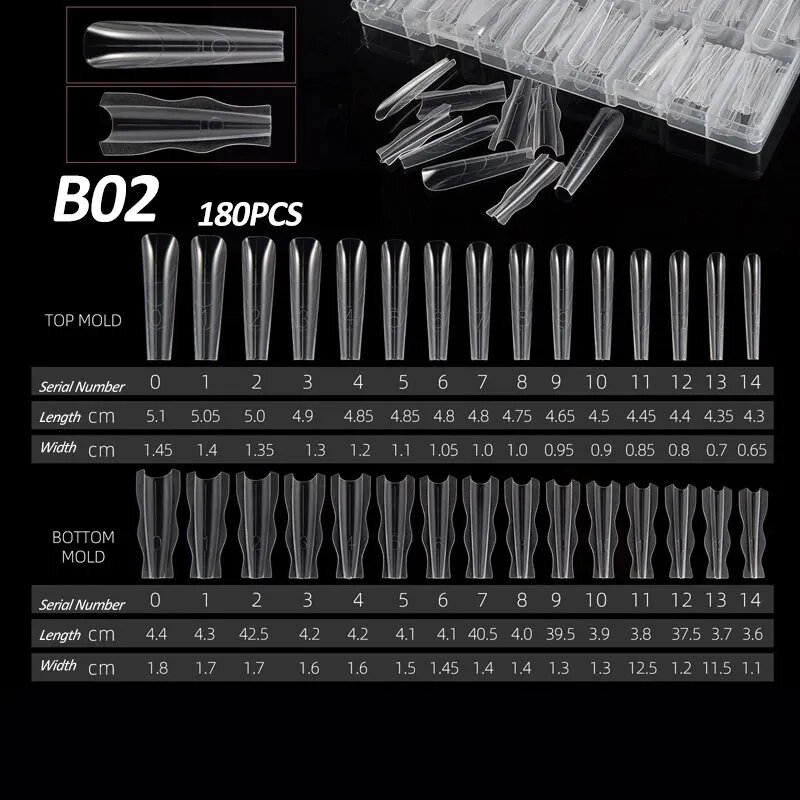Формы для акрилового наращивания ногтей B02, 180 шт, Color: F47-180pcs