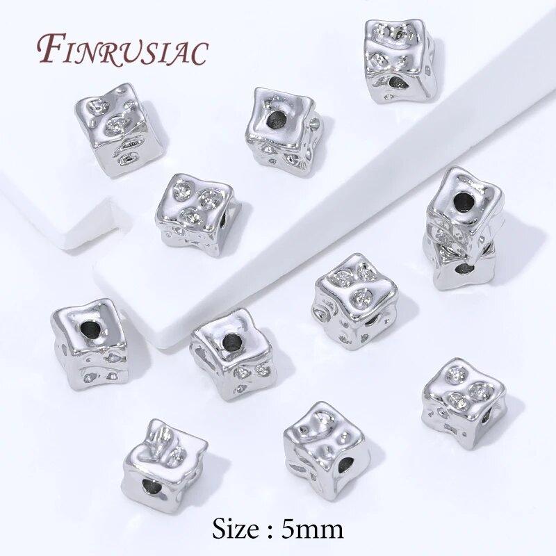 Бусины кубики FINRUSIAC, 8 шт, Rhodium Plated, 5 мм