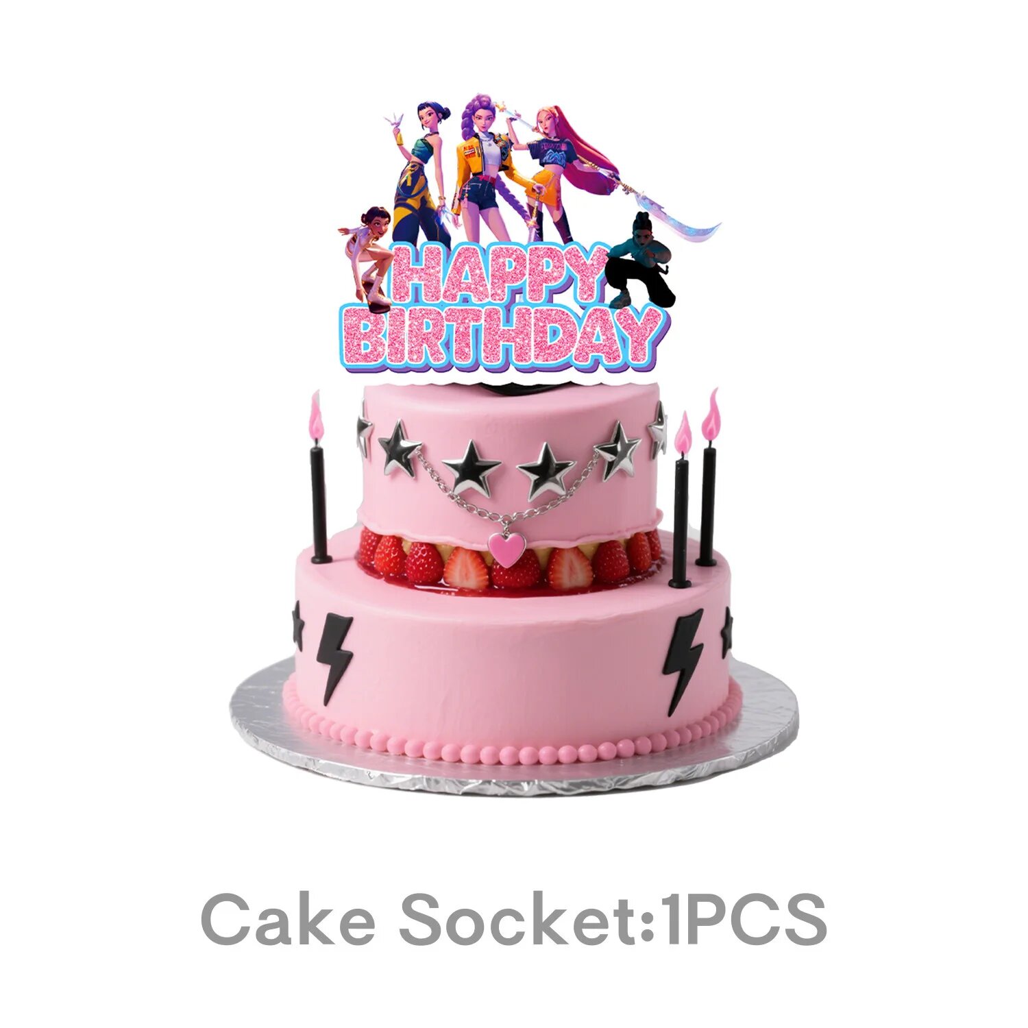 Набор для дня рождения "Отряд охотниц на демонов" Potdemiel Розовый, 1pcs Cake Topper