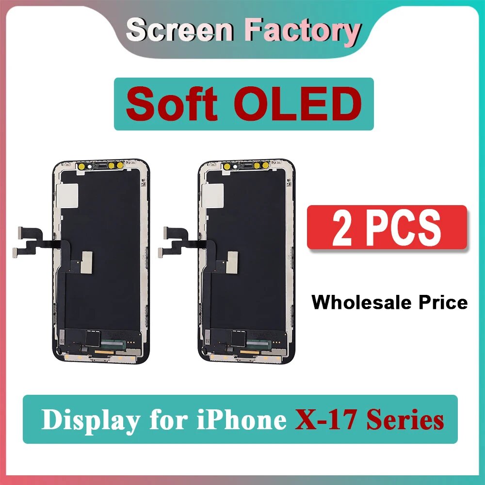 2 шт. Мягкий OLED-дисплей для iPhone X XS 11 12 13 14 Pro 15 16 17 Pro Max, сборка дигитайзера 120 Гц, замена сенсорного экрана
