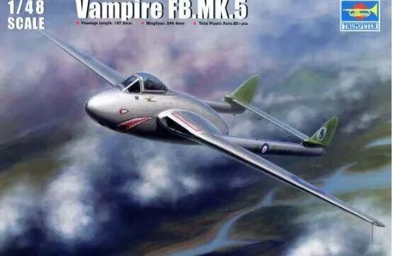 Сборная модель Trumpeter 02874 1/48 истребителя Vampire F. Mk.5