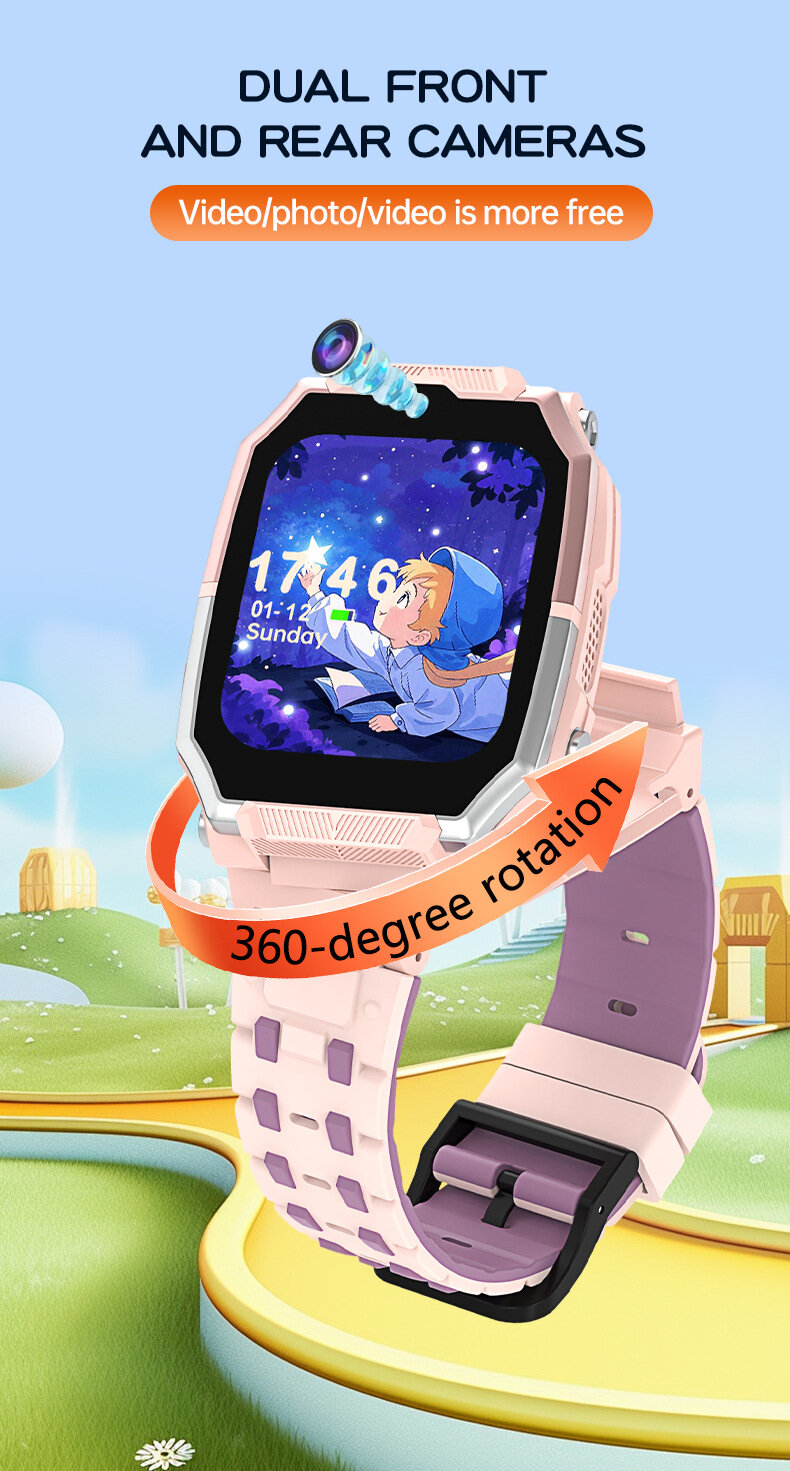Детские смарт-часы H15, розовый, силикон, 4G, GPS, Детские смарт-часы H15, розовый,