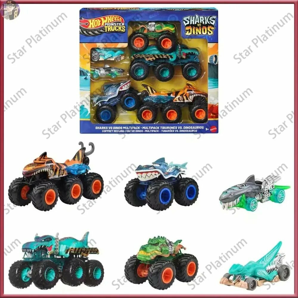Машинка Monster Trucks C/5 Carrinhos Shark Vs Dino Jgd68