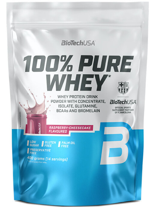 Сывороточный протеин BioTechUSA 100% Pure Whey 400 г, Малиновый чизкейк