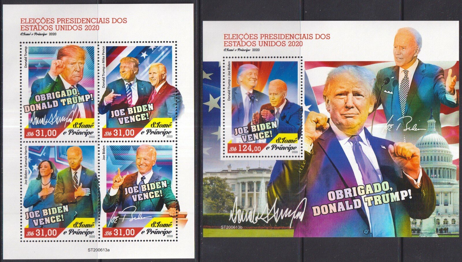 Марки 2020 год Сан-Томе и Принсипи Джо Байден Дональд Трамп #9674-9677+Бл1697 MNH