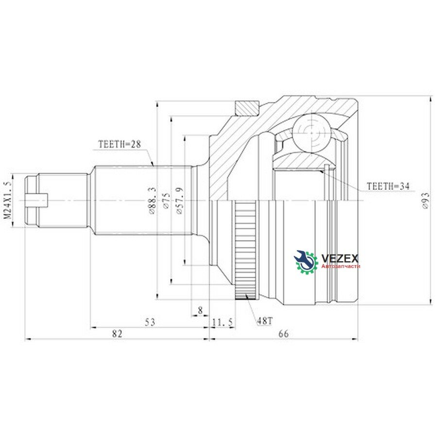 ZIKMAR Z87087R Шрус наружный ssang yong new actyon, korando c (10--13)