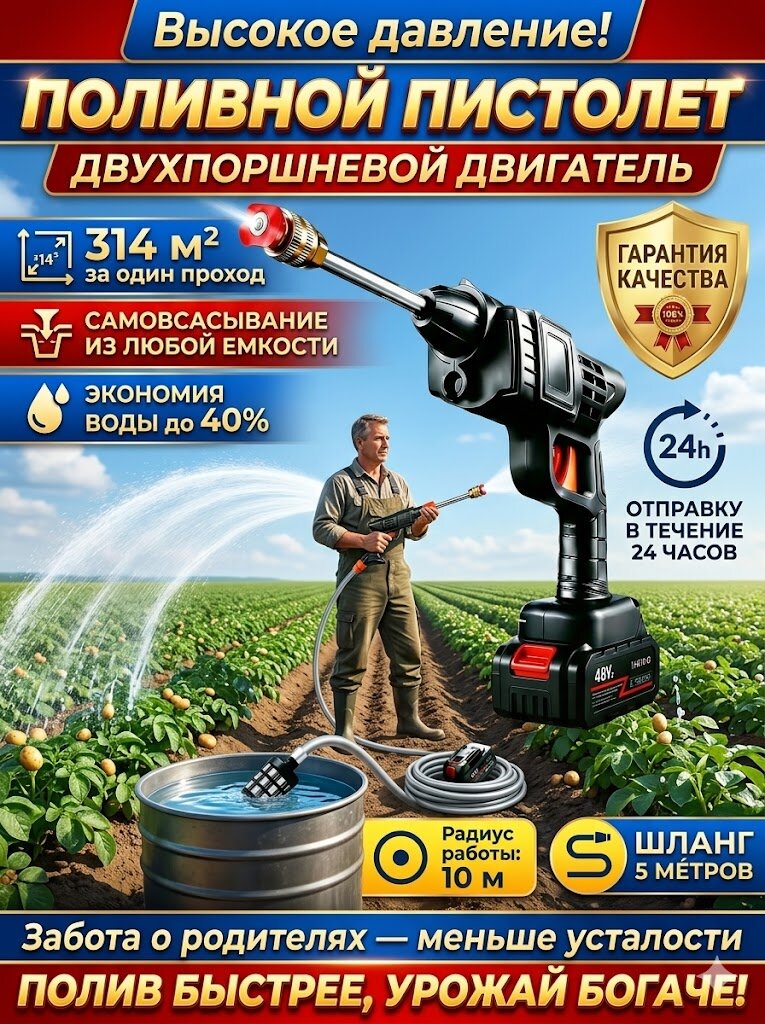 Насос аккумуляторный для полива из бочки, 48V