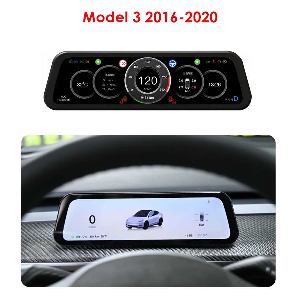 CSSBOON для Tesla Model 3/Y: 9,6-дюймовый HUD-дисплей на приборную панель с поддержкой CarPlay и Android Auto, цифровая навигационная панель, экран приборной панели