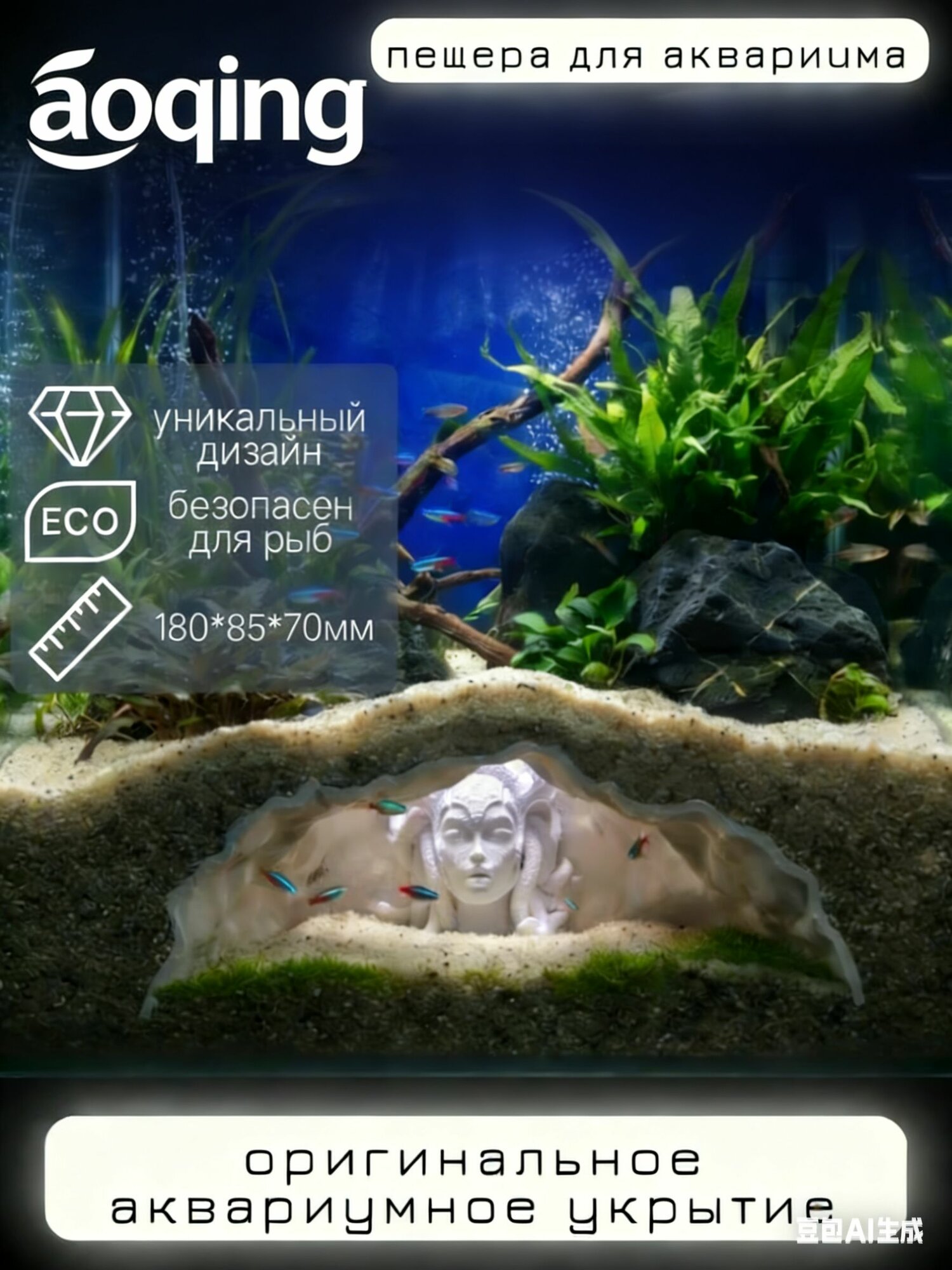 Грот для аквариума, пещера-декорации для рыб