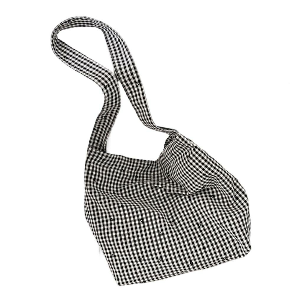 Корейская версия простой и легкой клетчатой сумки-мессенджера canvas bag-клетчатый цветок