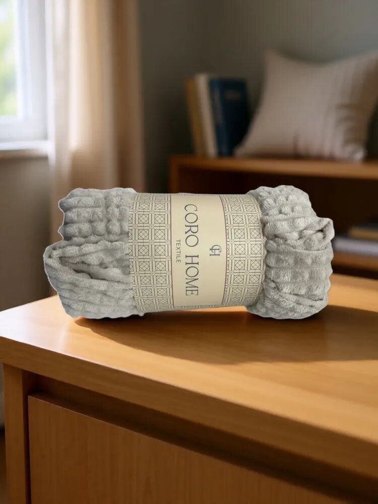 Coro Home Плед фактурный, плюшевый покрывало на диван кровать , Велсофт, 220 см х 200 см