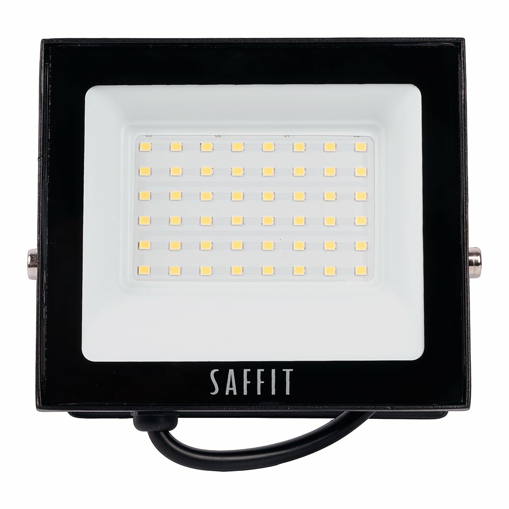 Прожектор светодиодный 2835 SMD SAFFIT 50W 6400K AC220V/50Hz IP65, черный в компактном корпусе, SFL90-50 55066