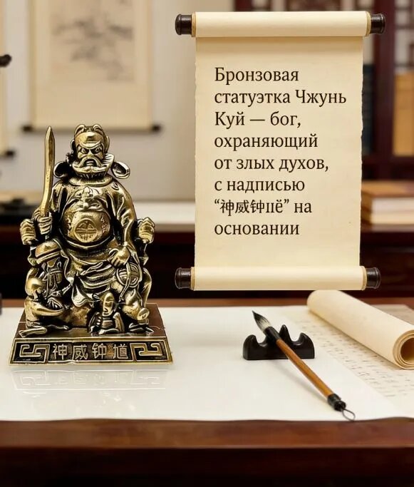 Статуэтка Чжун Куй - даосский защитник от злых духов, резная фигурка для дома, оберег и декоративный элемент в китайском стиле