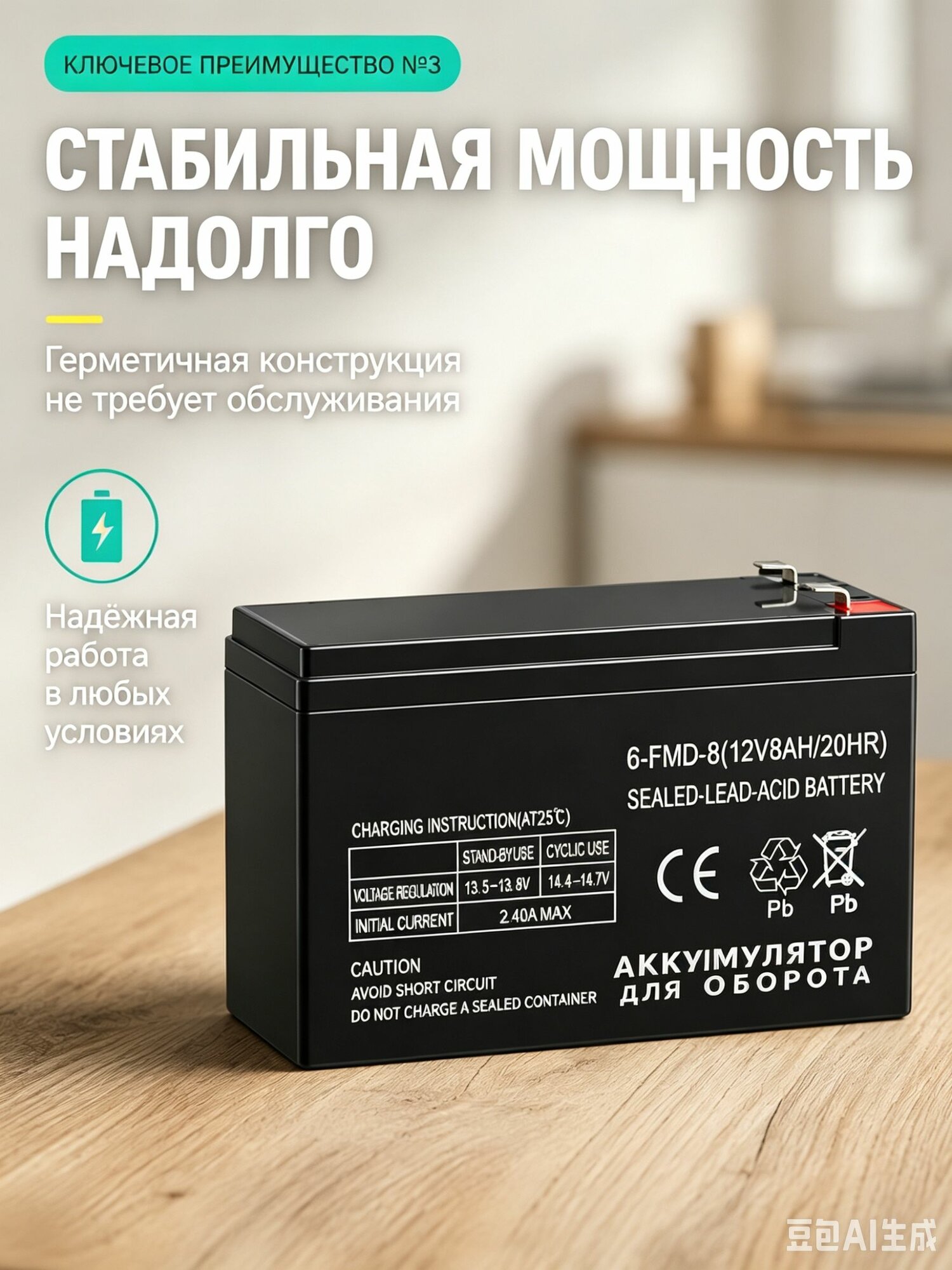 Аккумулятор 12В 8Ач для сельскохозяйственного опрыскивателя, 12V 12Ач с повышенной емкостью, герметичный необслуживаемый источник питания