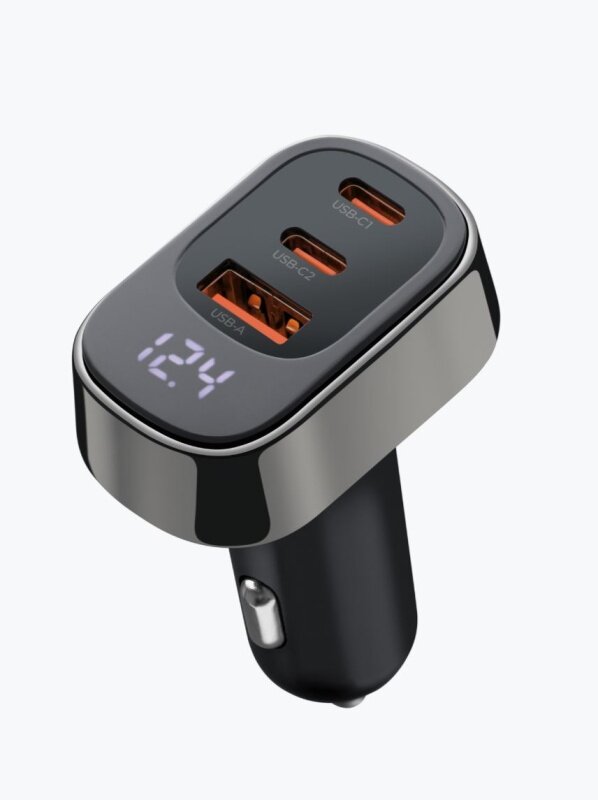 Зарядное устройство автомобильное Deppa 11225 USB A + 2хUSB-C, PD, QC 3.0, 100Вт, дисплей серебро