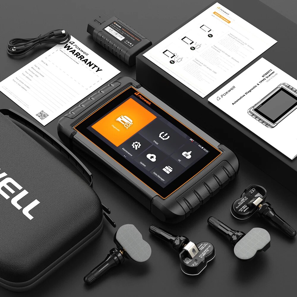 FOXWELL NT809TS Инструмент для программирования TPMS Диагностика всех систем Двунаправленный контроль 30+ Сброс OBD2 Bluetooth Автомобильный сканер