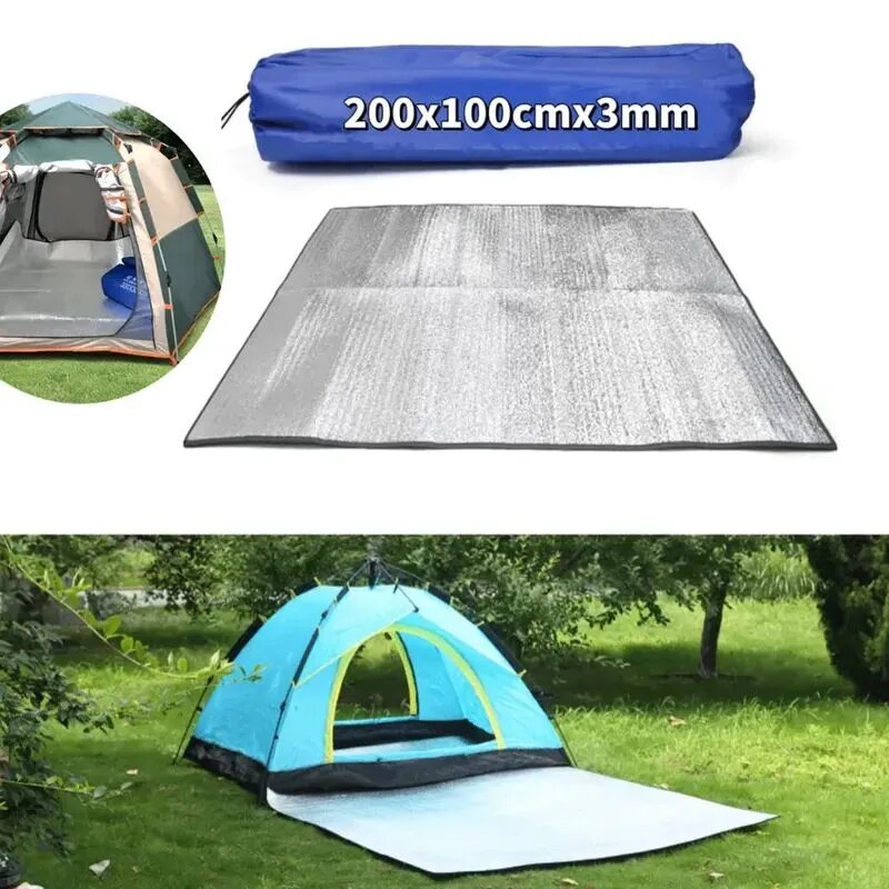 Туристический коврик Camping 200x100 см толщиной 3 мм двухслойный фольгированный влагозащитный теплоизолирующий с чехлом