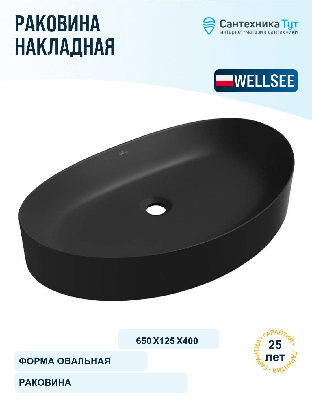 Раковина-чаша Wellsee Belle Spa 2.0 65 335808000 цвет Черный матовый