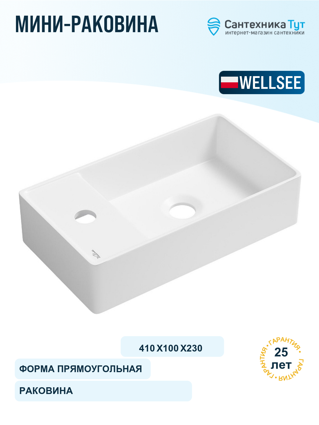 Раковина Wellsee WC Area 41 L 321807000 цвет Белый матовый