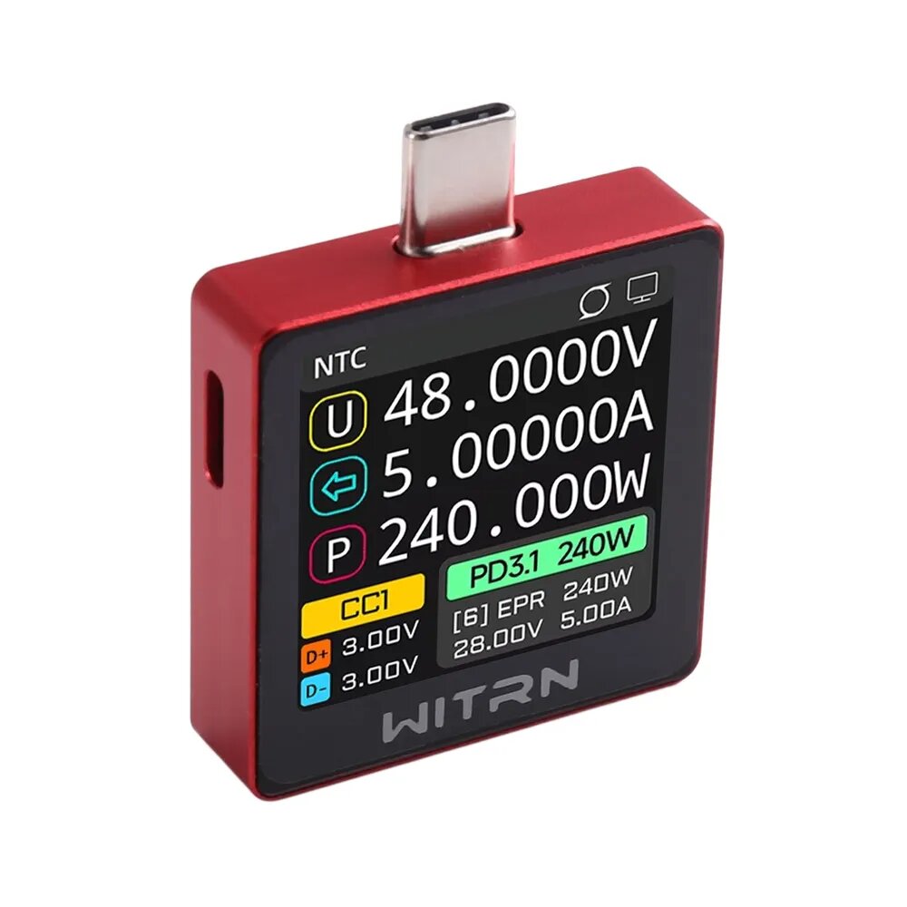 Измеритель напряжения и тока WITRN Red Version K2 INA237 48V с USB-подключением
