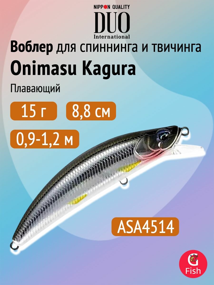 Воблер для рыбалки DUO Onimasu Kagura 88F, ASA4514 Genei, 88 мм, 15 г, плавающий, минноу