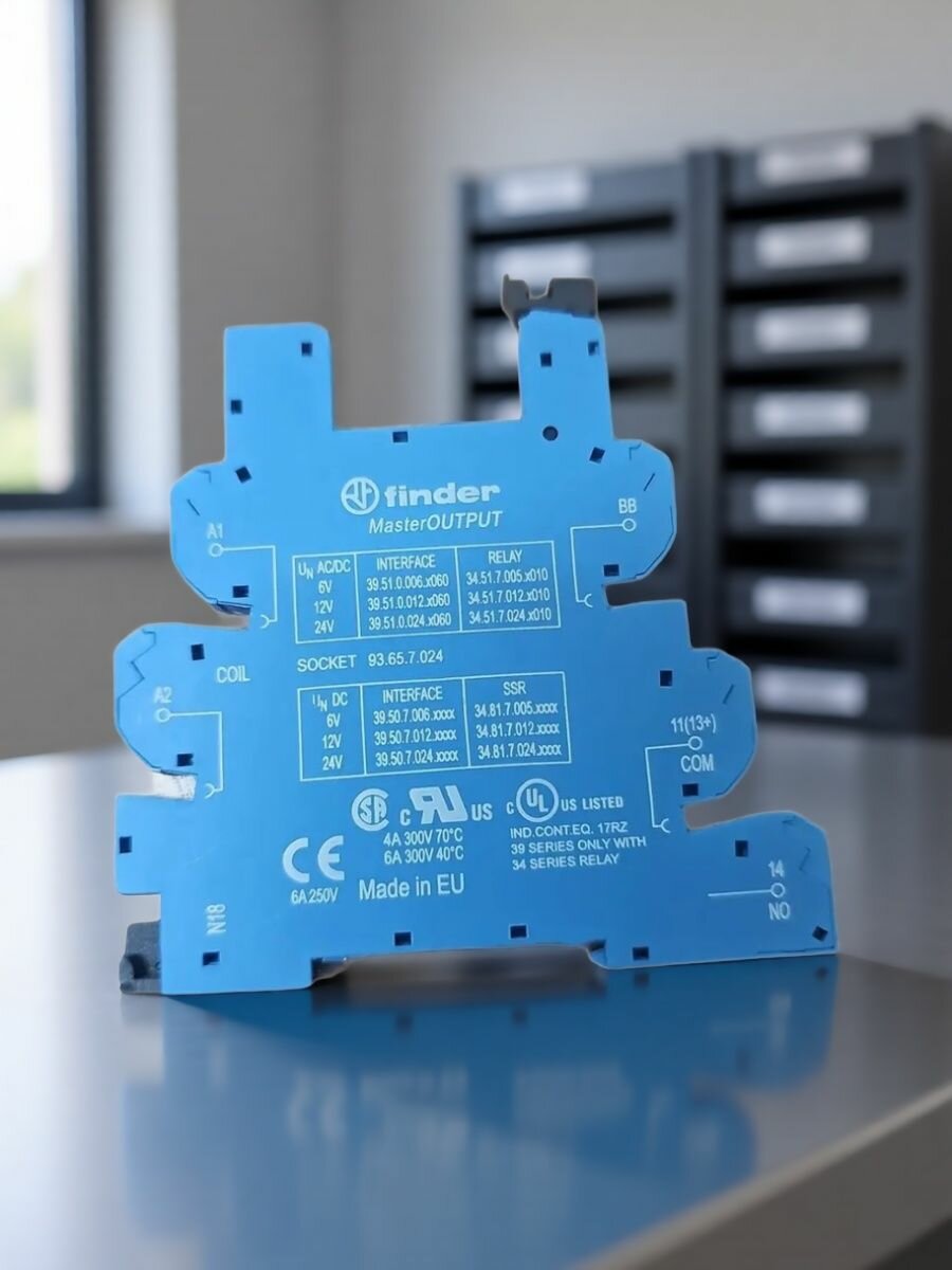 Розетка MasterOUTPUT с безвинтовыми клеммами Push-in для реле 34, питание 24В DC 93.65.7.024 FINDER