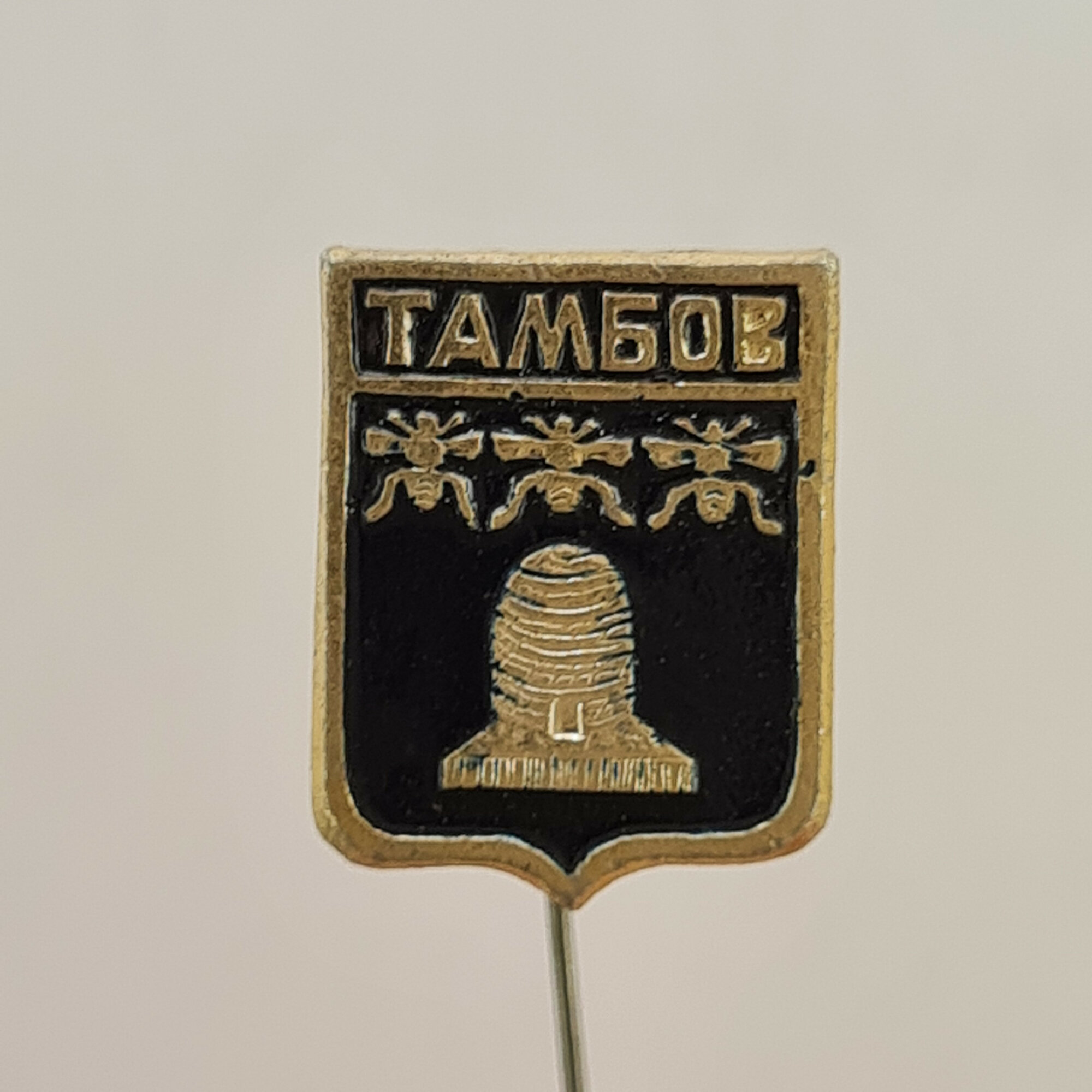 Значок СССР. Тамбов, герб города с пчелами и ульем. Винтажный значек.