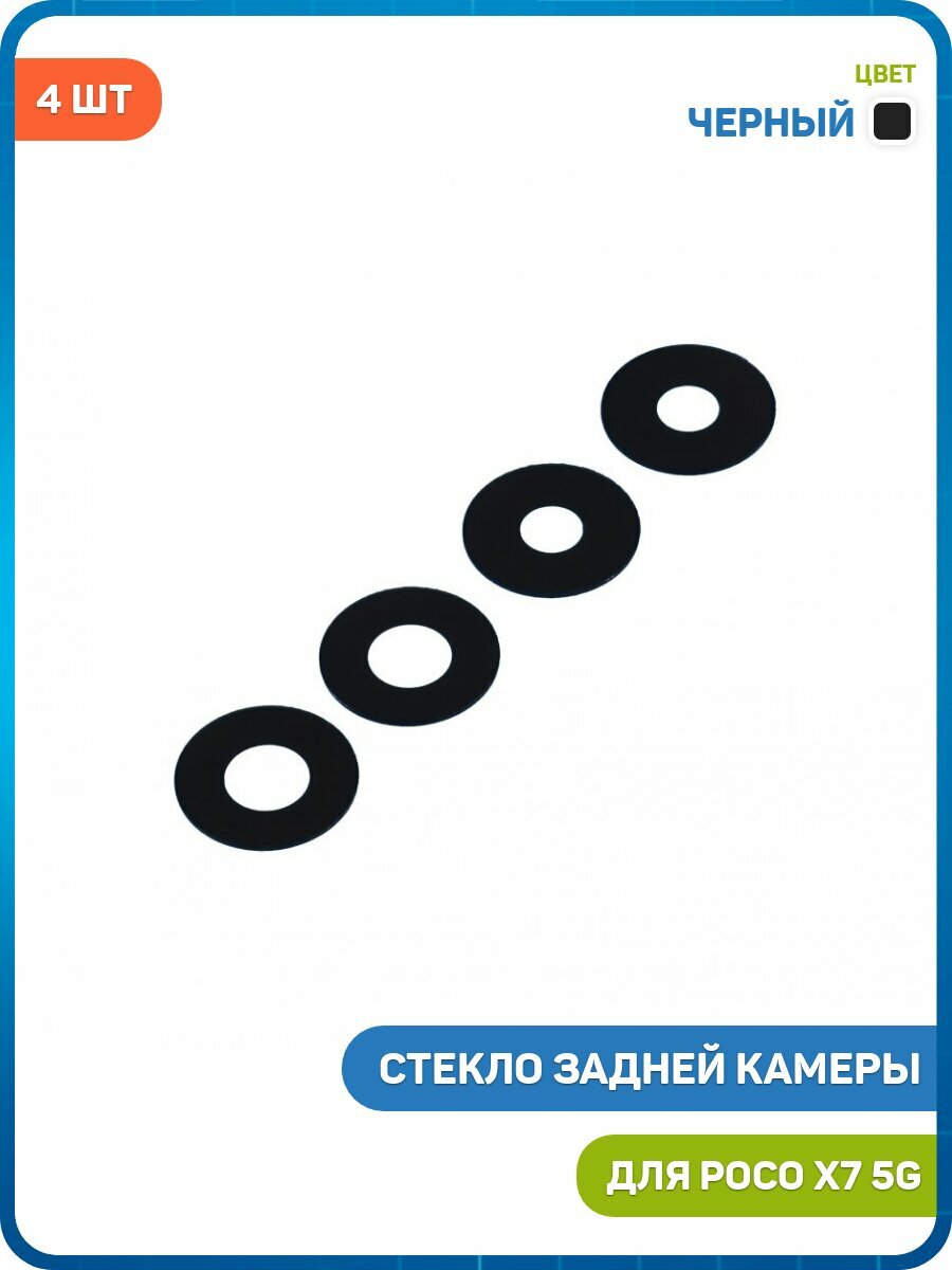 Стекло задней камеры для POCO X7 5G (комплект 4 шт.) черный
