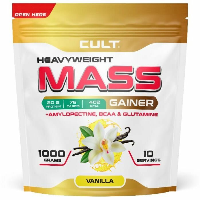 Гейнер для набора веса, массы, углеводы Cult 100% Pure Mass Gainer - 1000 г, ваниль