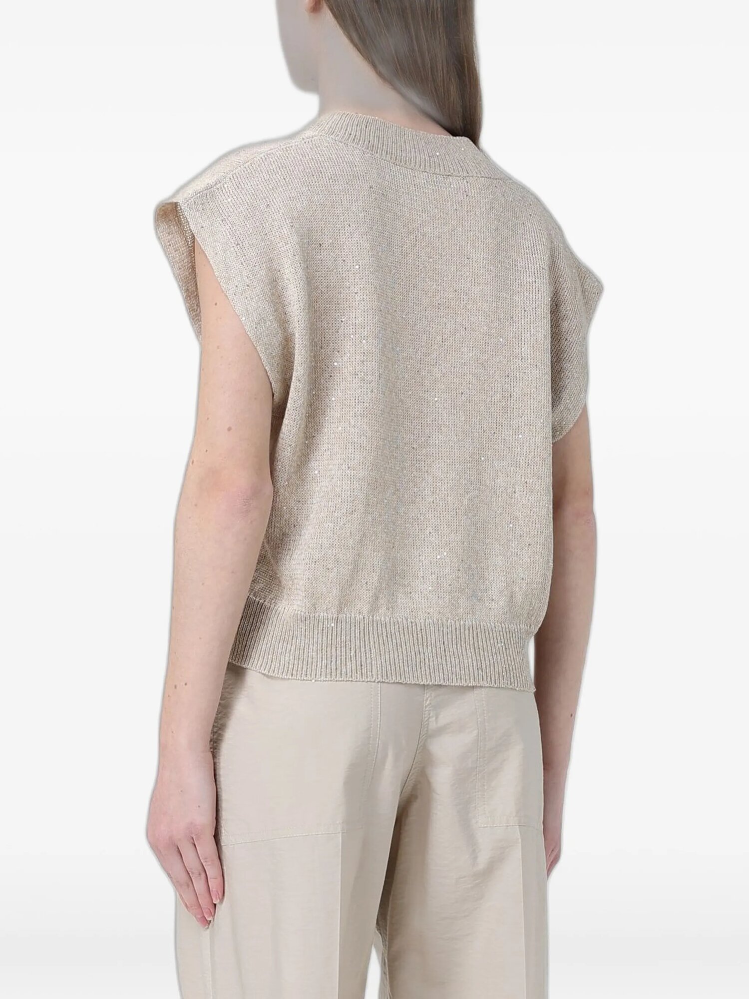 Жилет BRUNELLO CUCINELLI Sequin-embellished V-neck vest, размер 40, разноцветный — фото 1