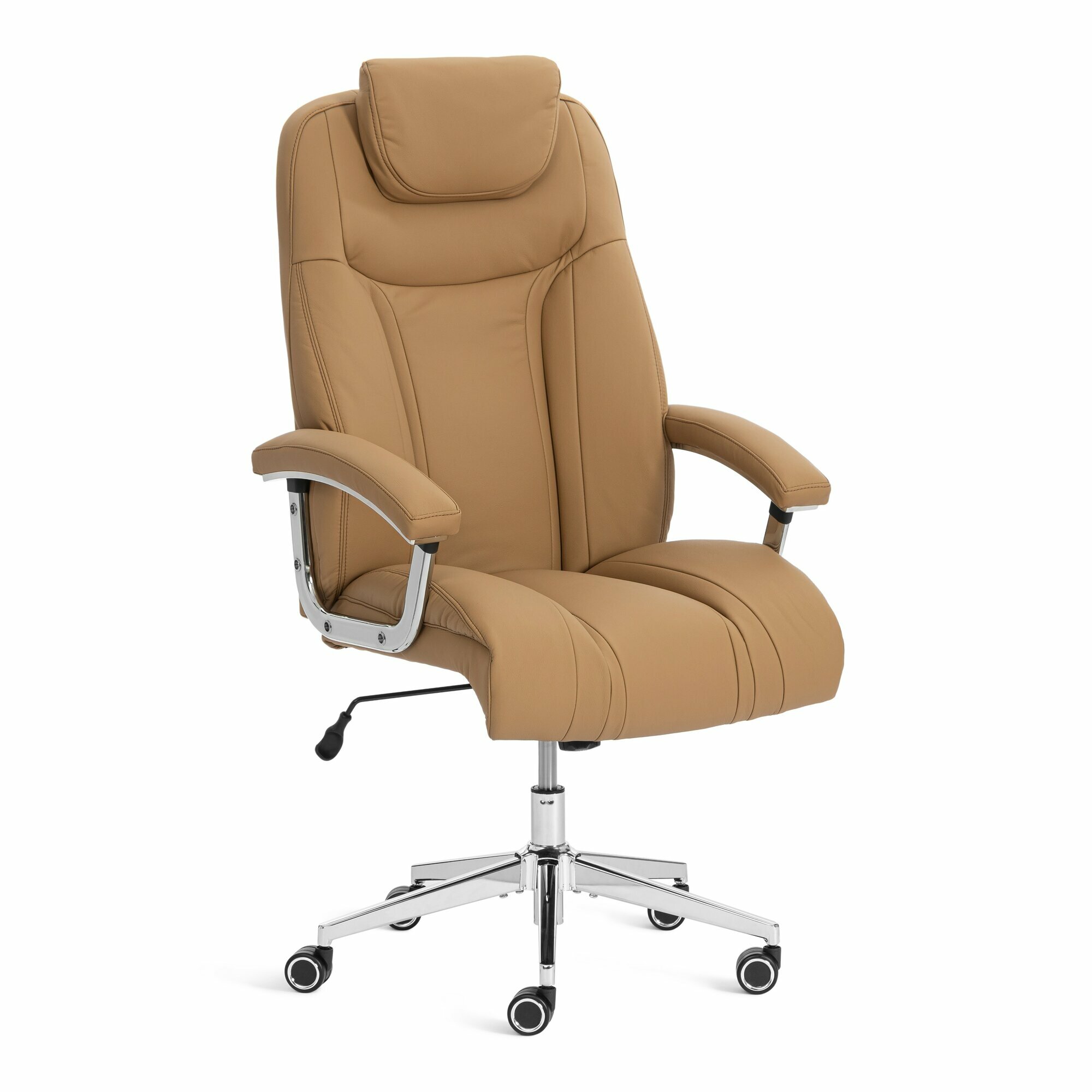 Кресло компьютерное офисное TetChair Траст Люкс, с подлокотниками, ортопедическое, экокожа люкс, светло-коричневый