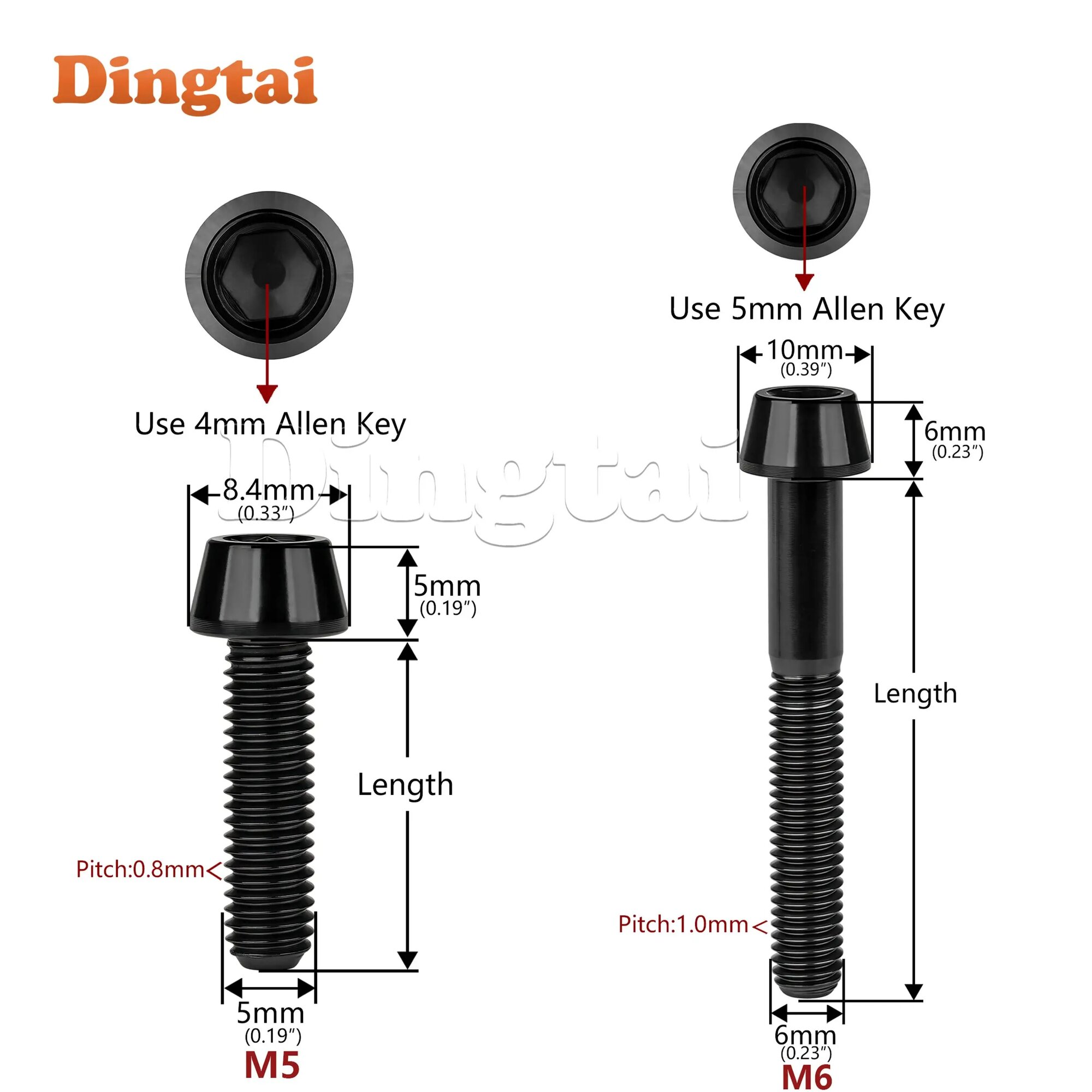 Титановый болт Dingtai M5 M6x9/10/15/16/18/20/25/30/35/40/45/50/55/60/65 мм Винты с шестигранной головкой и конусной головкой для велосипедов