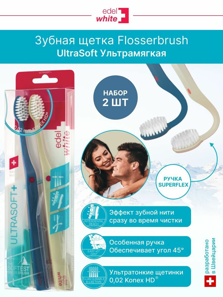 Набор зубных щеток edel+white Ultrasoft, ультрамягкая 2 шт, 2 защитных колпачка