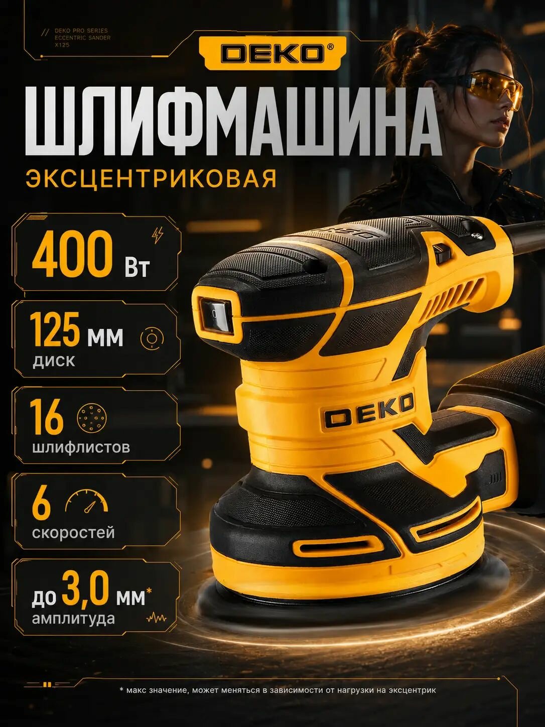 Шлифмашина эксцентриковая сетевая 400 Вт, 125 мм, 14000 об/мин DKG400-125DR / шлифовальная машина эксцентриковая шлифмашина шлифовальная машина электрическая