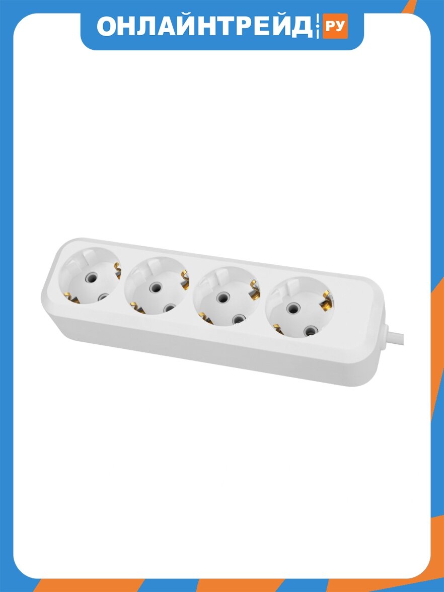 Удлинитель Tdm Electric 4 гнезда, 10 метров, с/з, 10 А, 2300 Вт, белый, народный, SQ1303-1049