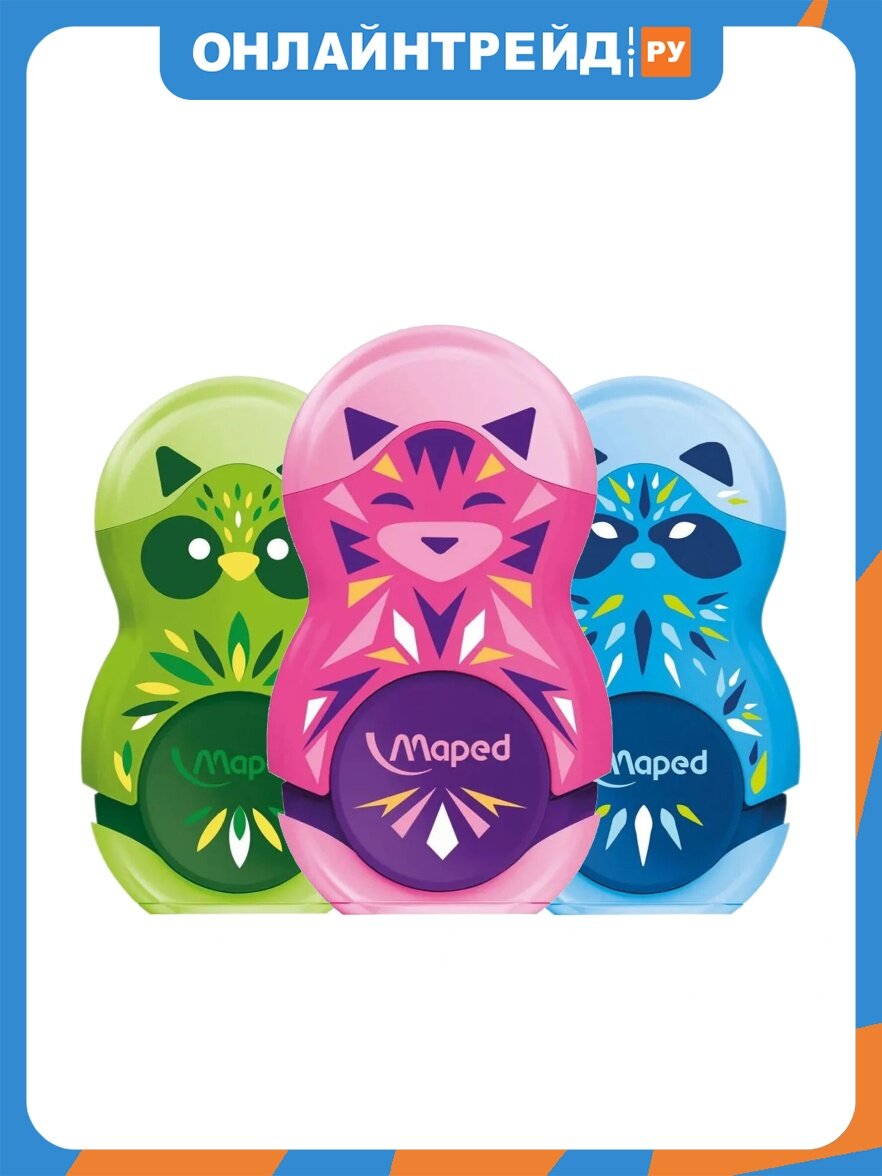 Точилка с ластиком Maped "LOOPY Mini Cute", с контейнером, корпус ассорти, 049113