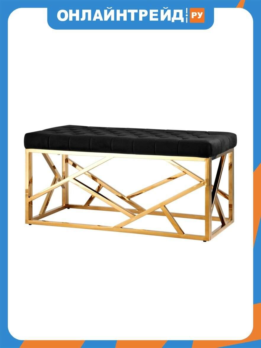 Банкетка-скамейка Stool Group АРТ деко, вельвет черный, сталь золото