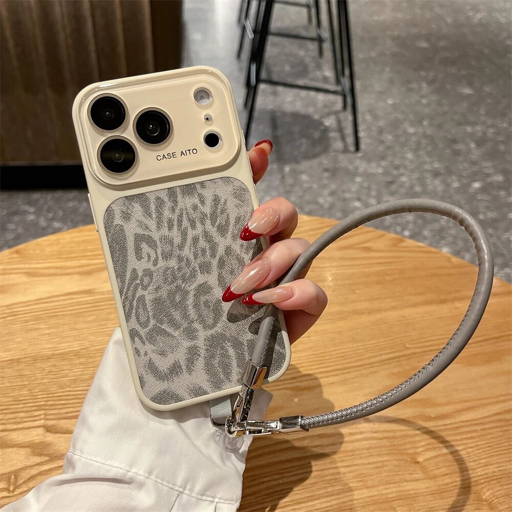 Мягкий корейский чехол-шнурок Ins с леопардовым принтом для iPhone Light Grey, For iPhone 15Pro Max